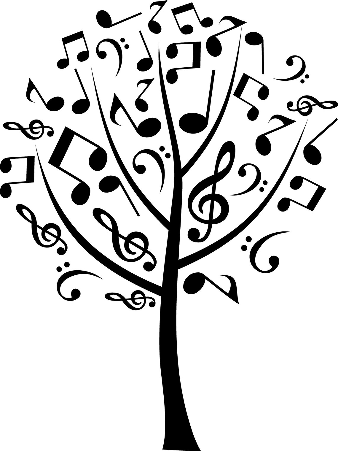 Tree Wall Art Music Notes Decor Treble Bass Clef Decal - Etsy