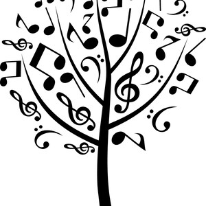Tree Wall Art, Music Notes Decor, Treble, Bass Clef Decal, Musical ...