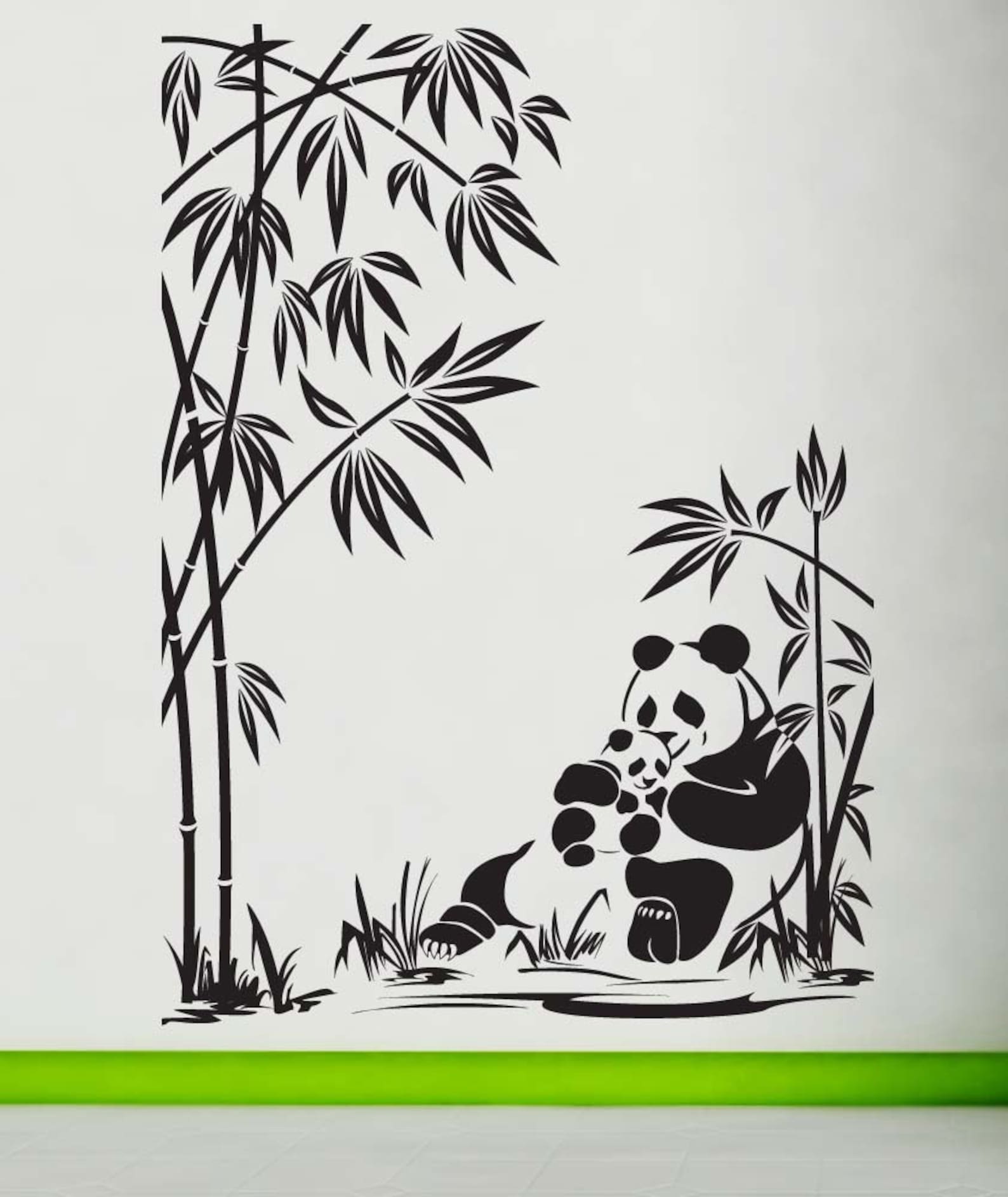 Panda Wall Decal Bamboo Decor Panda Mom and Baby Bamboo - Etsy