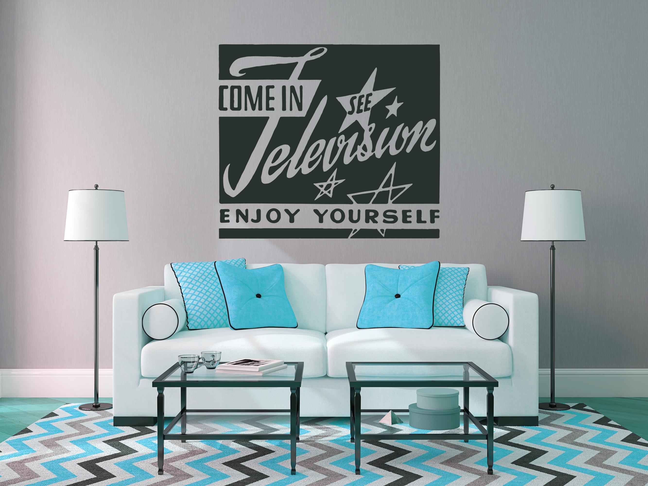 Vintage Television Sign, Retro TV Wall Decal, Mid Century Modern Art ...