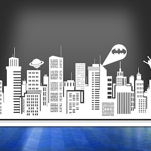 Superhero Skyline Decal, Superheroes Wall Art, Cityscape Decor, Super ...