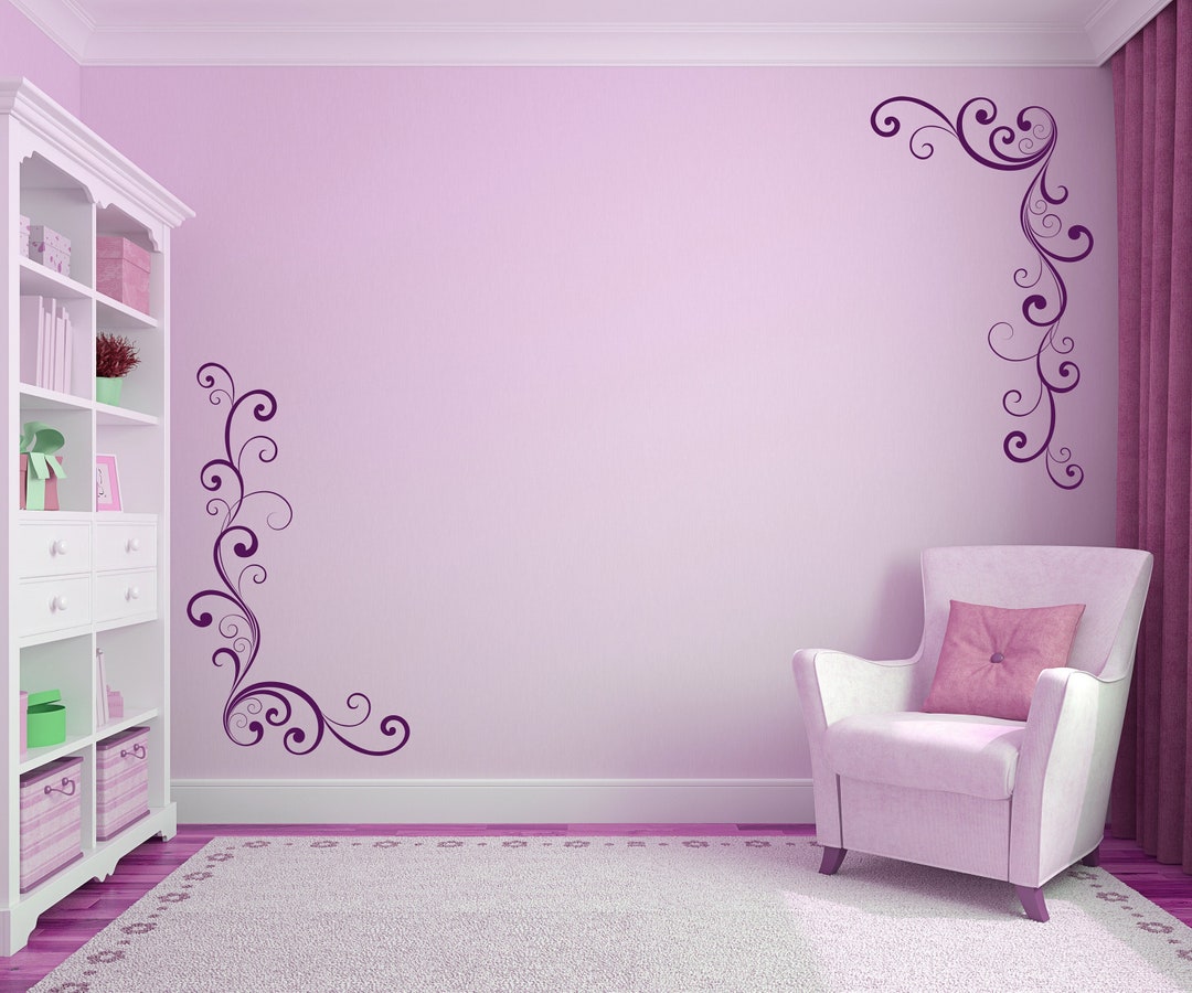 Corner Wall Decor, Corner Wall Decals, Swirl Designs, Scroll Decal ...