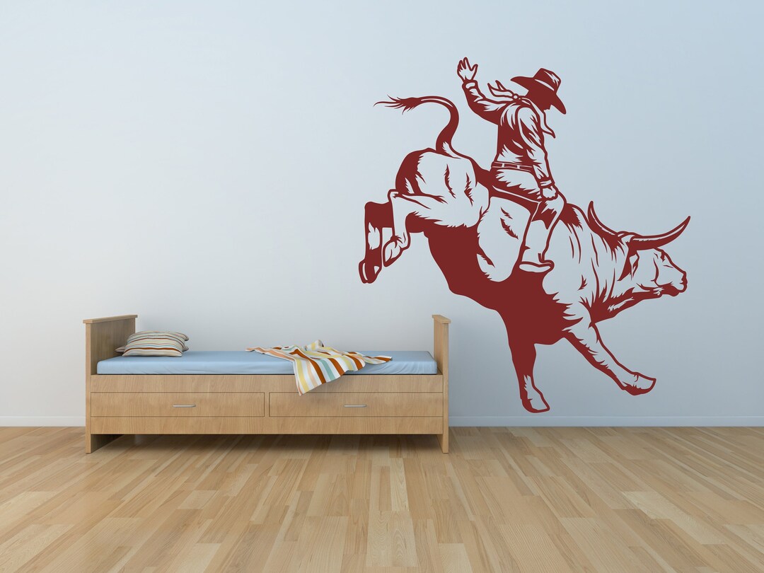Bull Rider Wall Decal, Rodeo Wall Art, Cowboy Wall Decor, Western ...