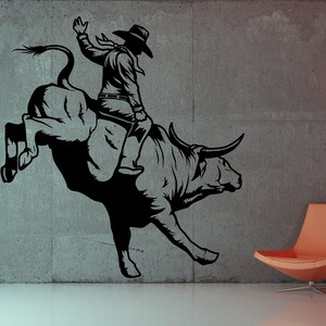 Bull Rider Wall Decal, Rodeo Wall Art, Cowboy Wall Decor, Western ...