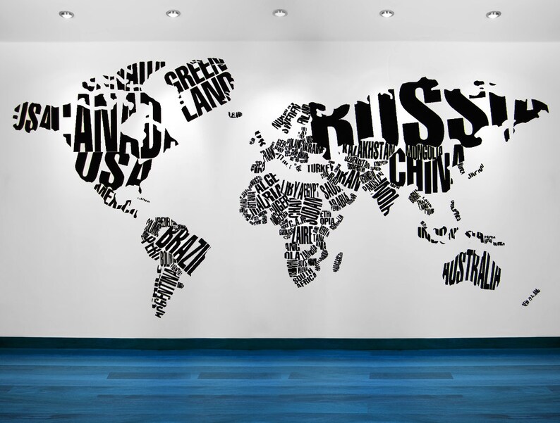 World Map Wall Art World Map Decal World Map Wall Decal - Etsy