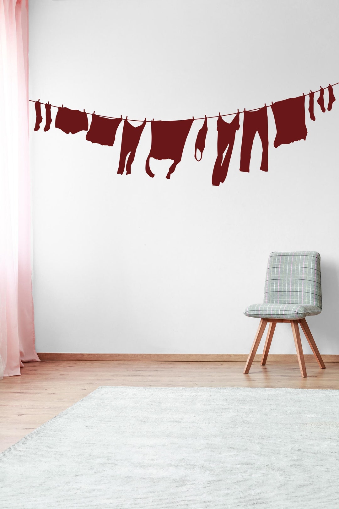 Clothesline Wall Decal, Laundry Room Decor, Hanging Laundry Decal ...