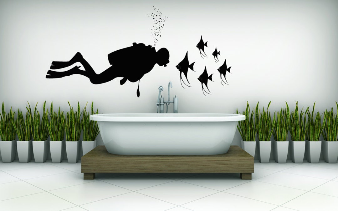 Scuba Diver Gift, Scuba Decal, Angel Fish Art, Diver, Under the Sea ...