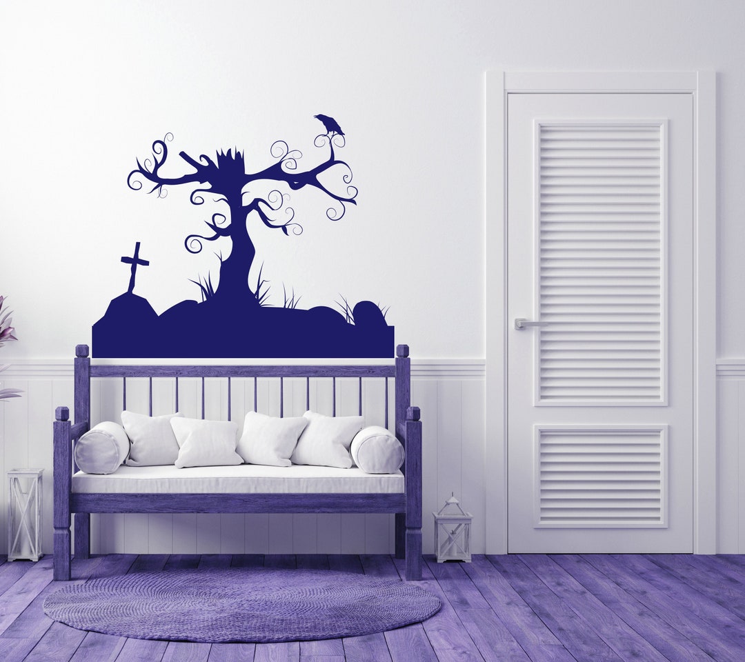 Spooky Trees Decal, Cemetery Decal, Cemetery Cross, Tombstone Decor ...