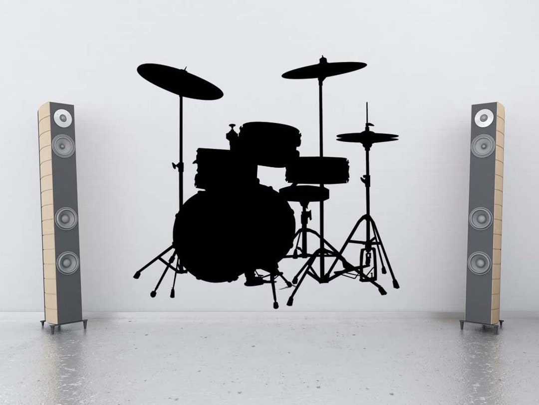 Drum Set Wall Decal, Drummer Decor, Music Room Art, Percussion Band ...