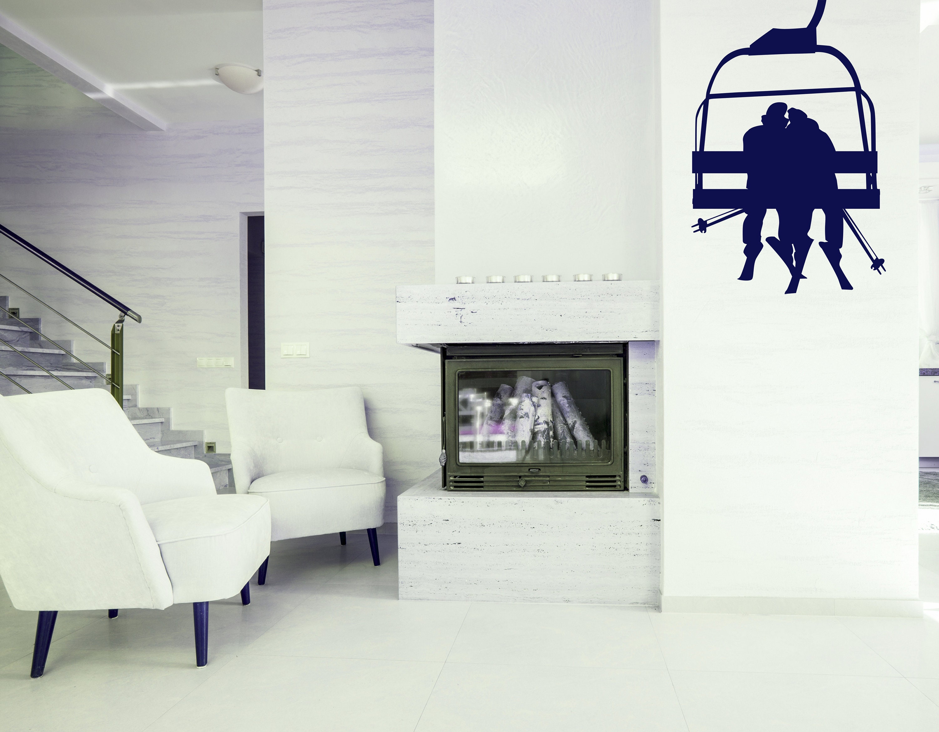 Ski Lift Wall Art, Ski Decor, Couples Gifts, Ski Lift Chair Decal, Ski ...