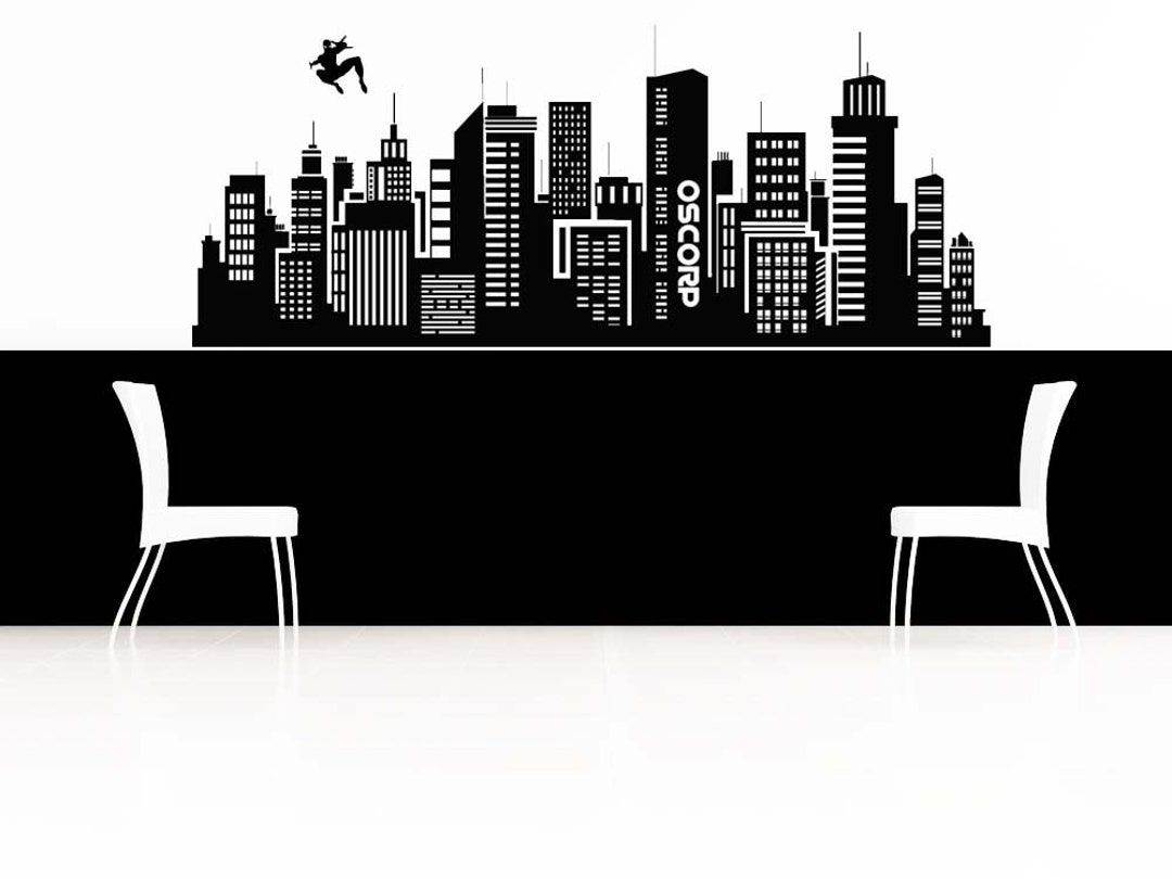 Superhero Cityscape Decal, Comic Skyline Wall Art, Hero Wall Mural ...