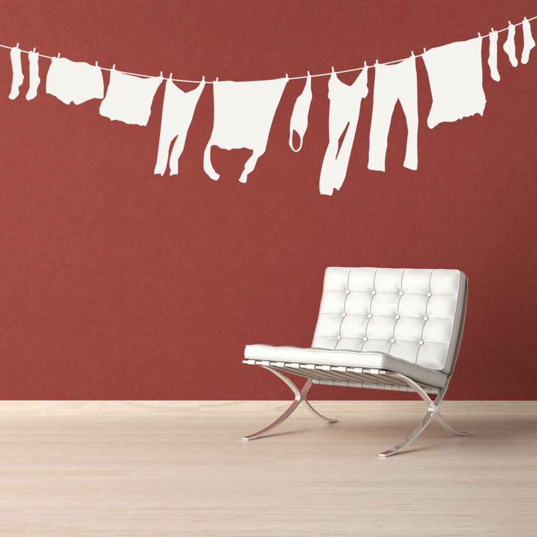 Clothesline Art, Laundry Room Decor, Laundromat Wall Decal, Clothes ...