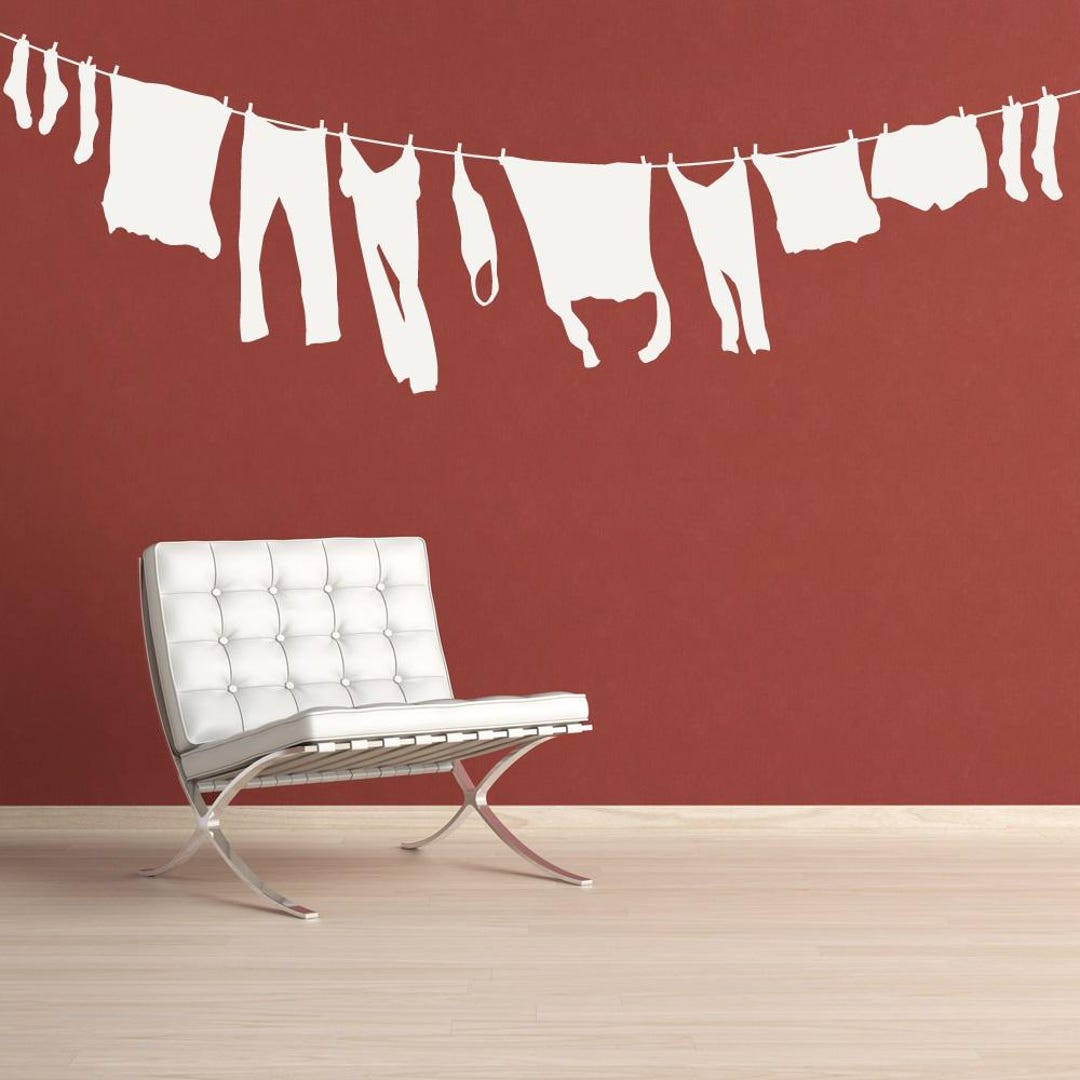Clothesline Art, Laundry Room Decor, Laundromat Wall Decal, Clothes ...