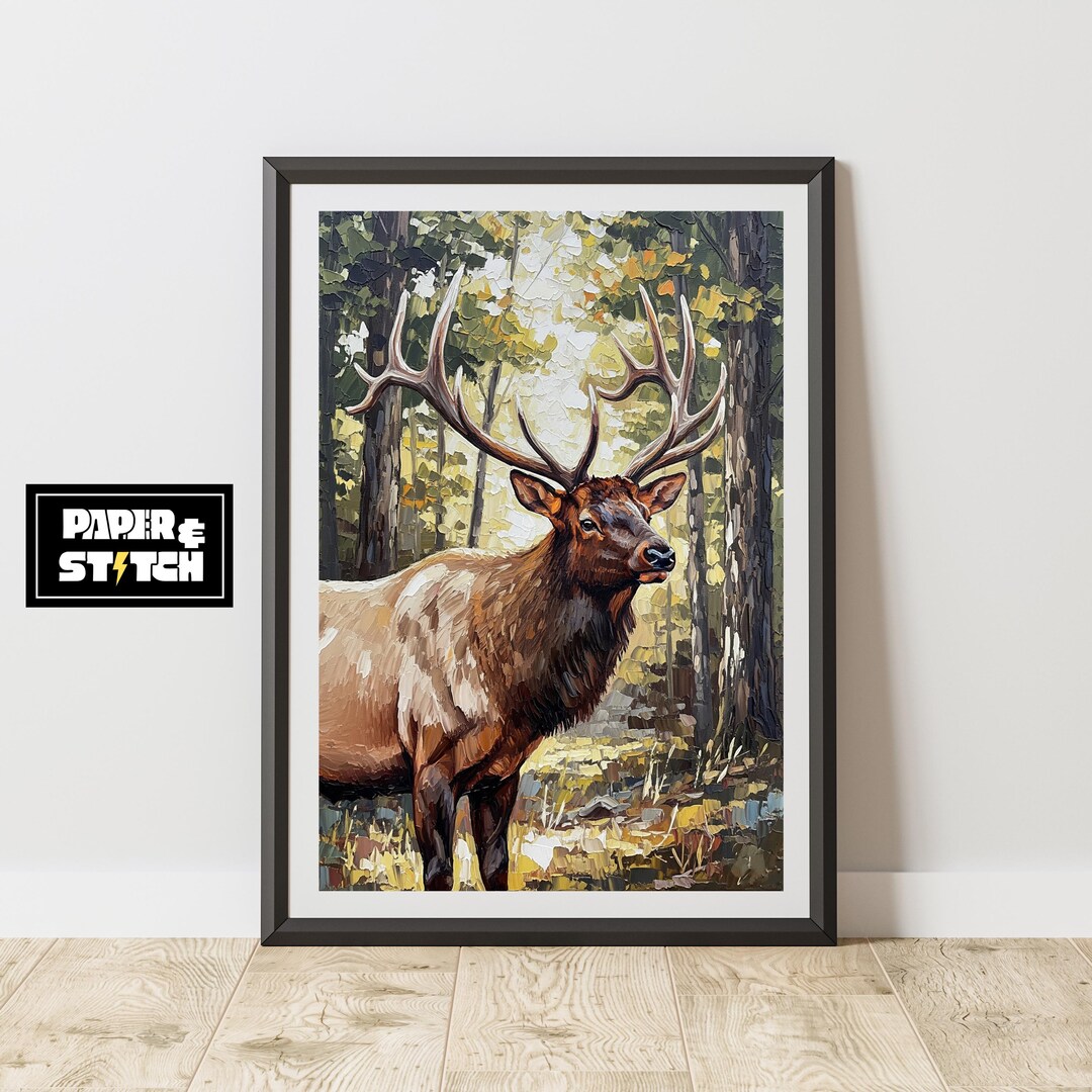 Textured Elk Oil Painting Digital Print Majestic Forest Wildlife Art - Etsy