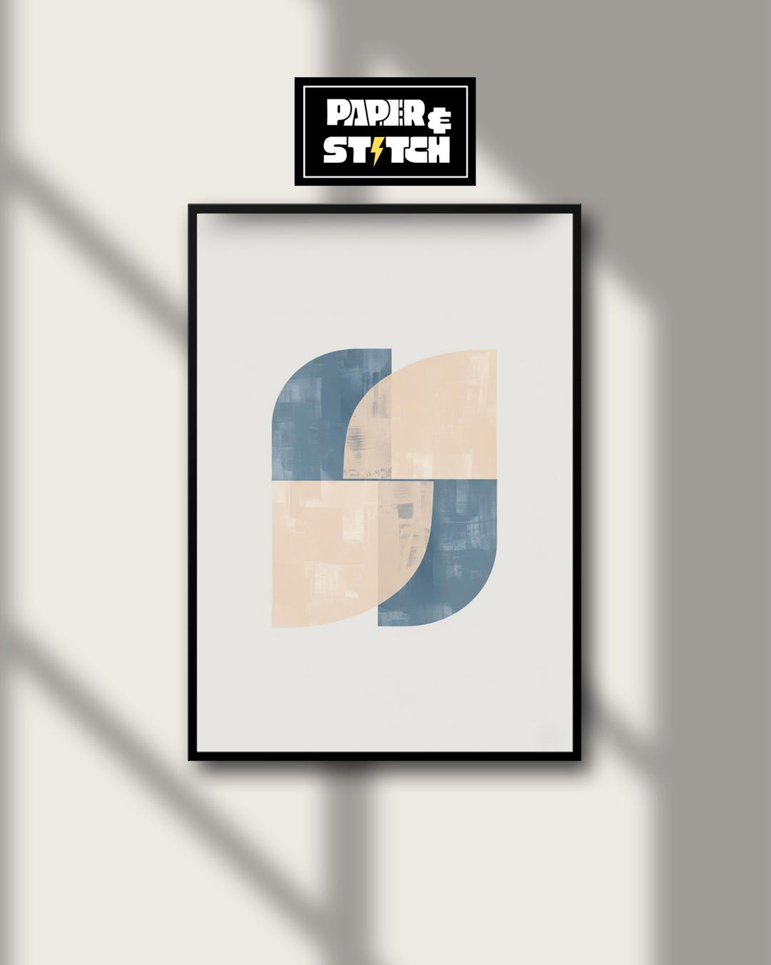 Abstract Geometric S Curve Art Print, Navy Blue Blush, Minimalist Decor ...