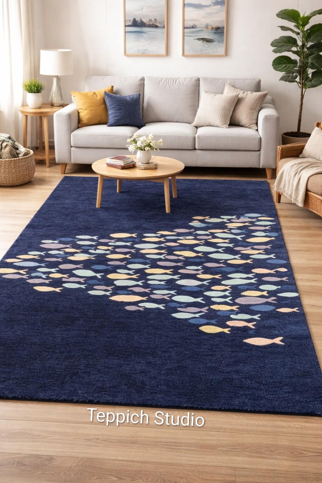 Hand-tufted Wool Rug: Nautical Fish Theme, Ocean Life Carpet - Etsy