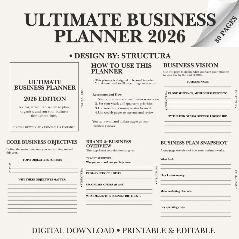 Business Planner 2026 | Canva Template + PDF | Small Business Planning ...