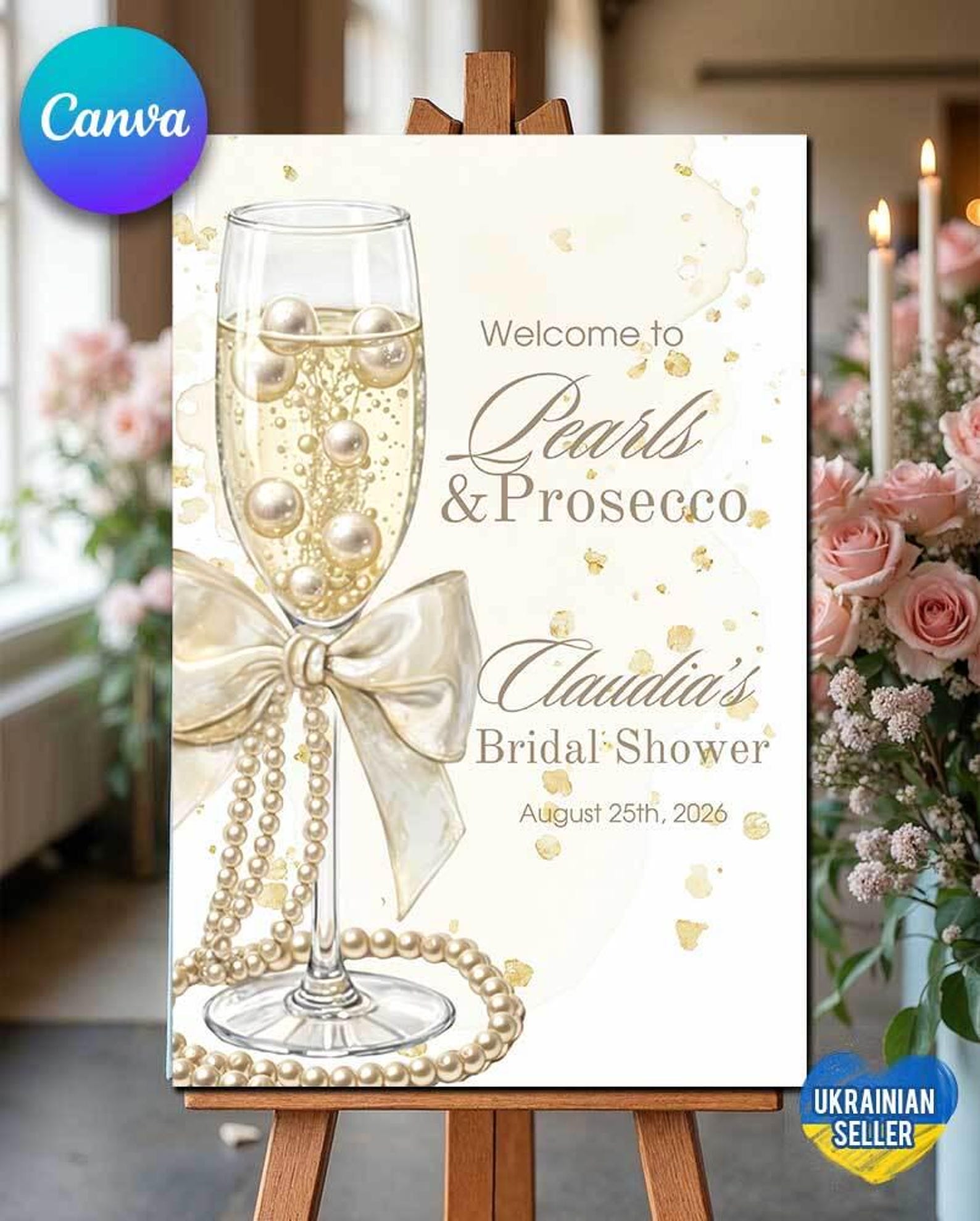 Pearls and Prosecco Welcome Sign Template | Bridal Shower Welcome Sign ...