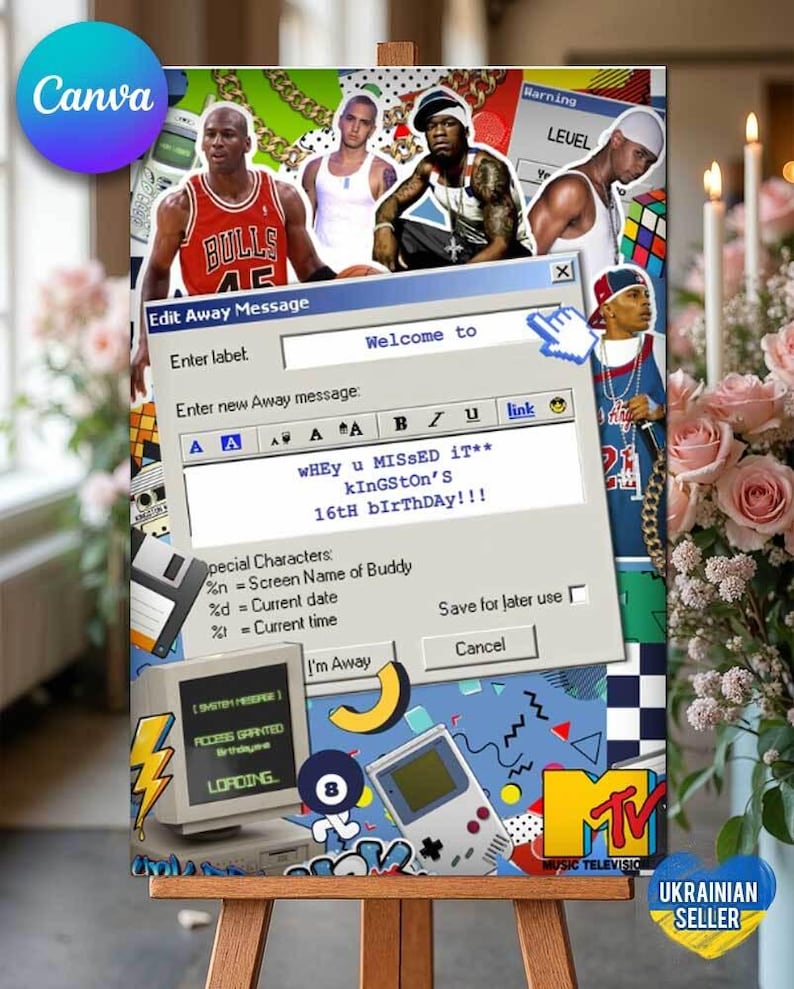 2000s Y2K Birthday Welcome Sign | Level up Hip Hop Party Sign ...