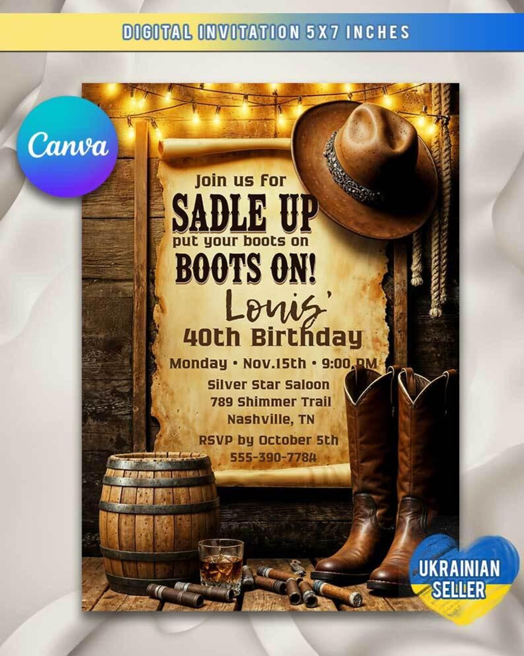 Cowboy Birthday Invitation | Western Saddle up Party Invite | Rustic ...