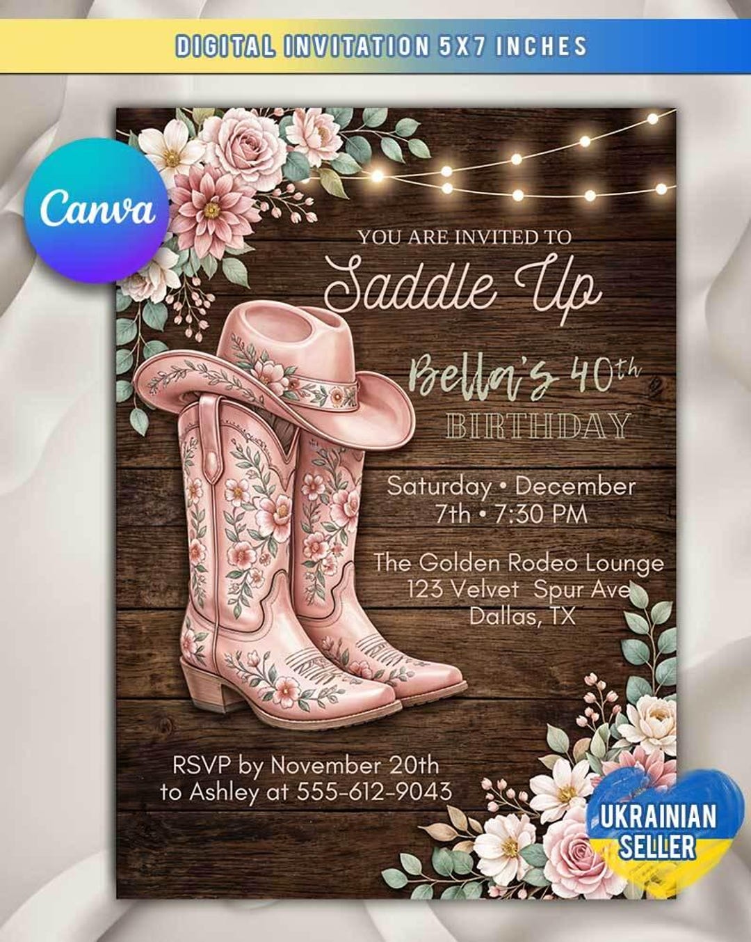 Saddle up Birthday Invitation | Western Floral Cowgirl Party Invite ...
