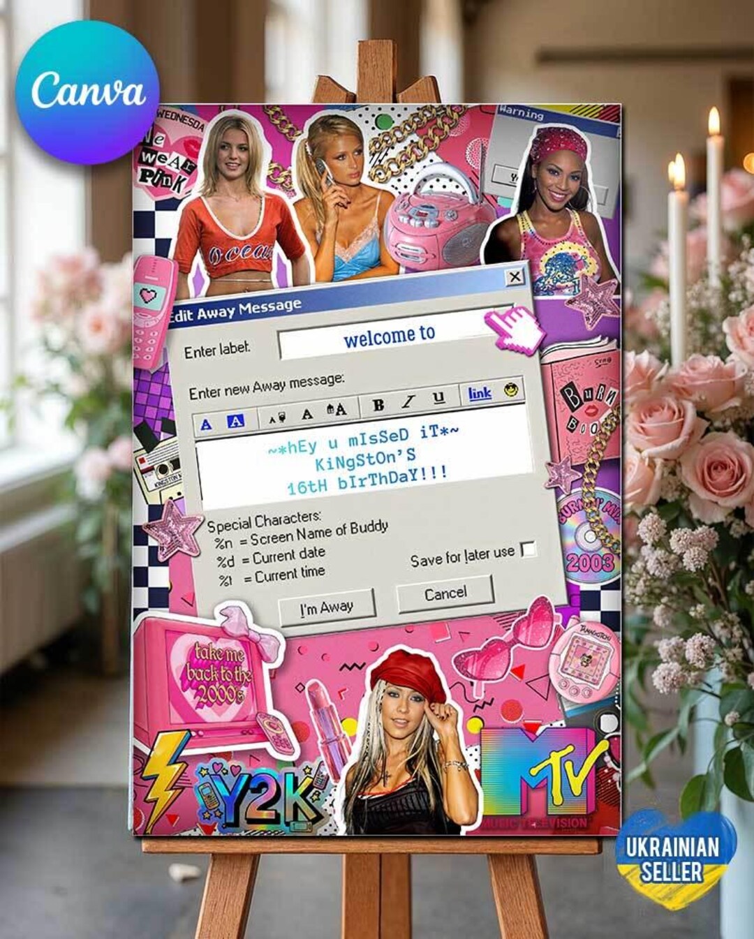 2000s Y2K Birthday Welcome Sign | Level up Hip Hop Party Sign ...