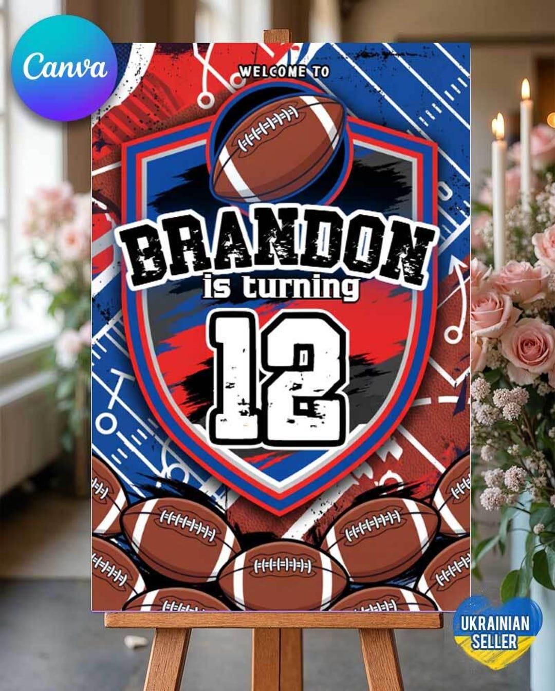 Football Welcome Sign, 12th Birthday Sign, Football Party Decor, Sports ...