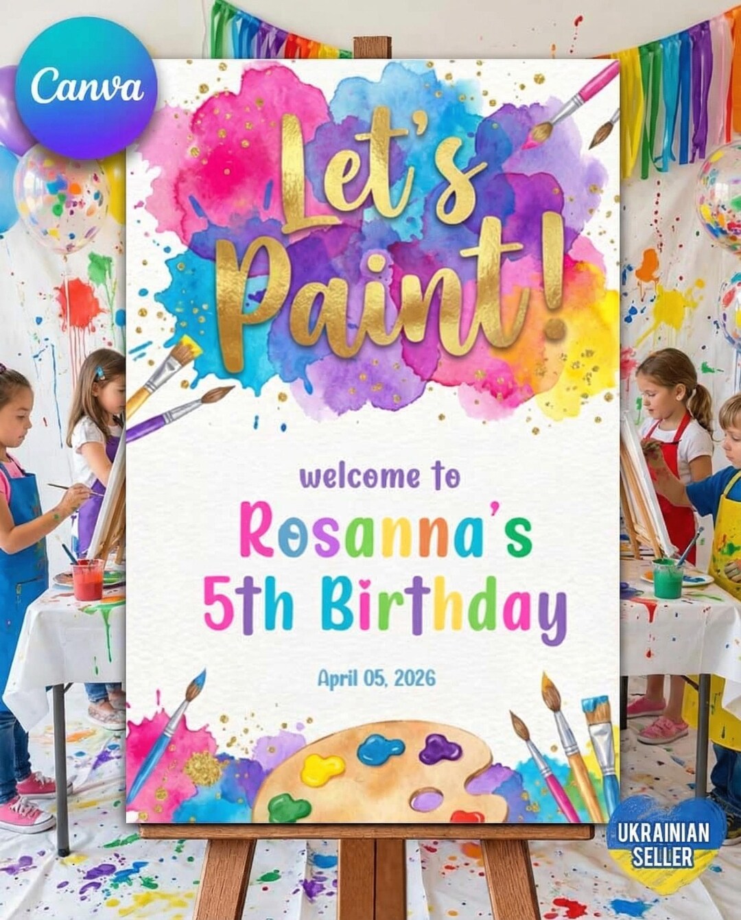 Paint Party Welcome Sign Rainbow Colors Kids Art Party Welcome Sign ...