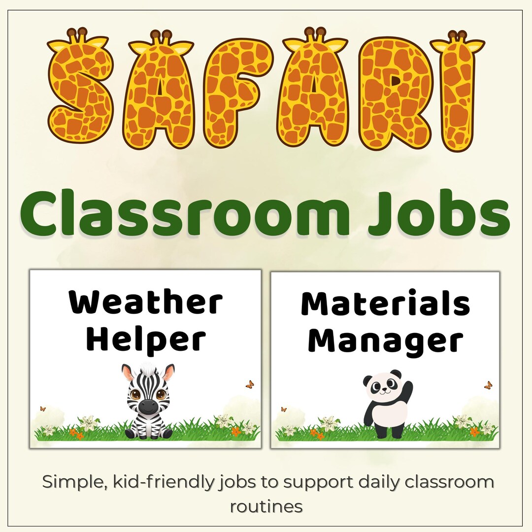 Safari Classroom Jobs | Classroom Helper Cards for Pre-k, Kindergarten ...