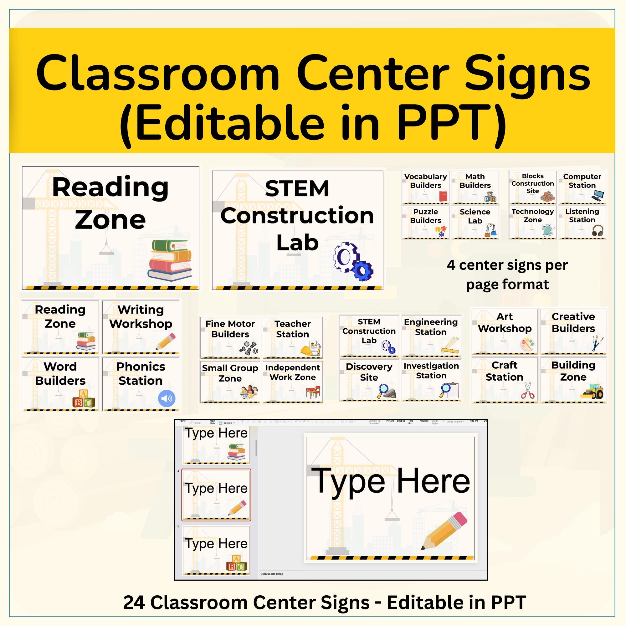 Construction Classroom Center Signs Editable | Learning Centers Labels ...