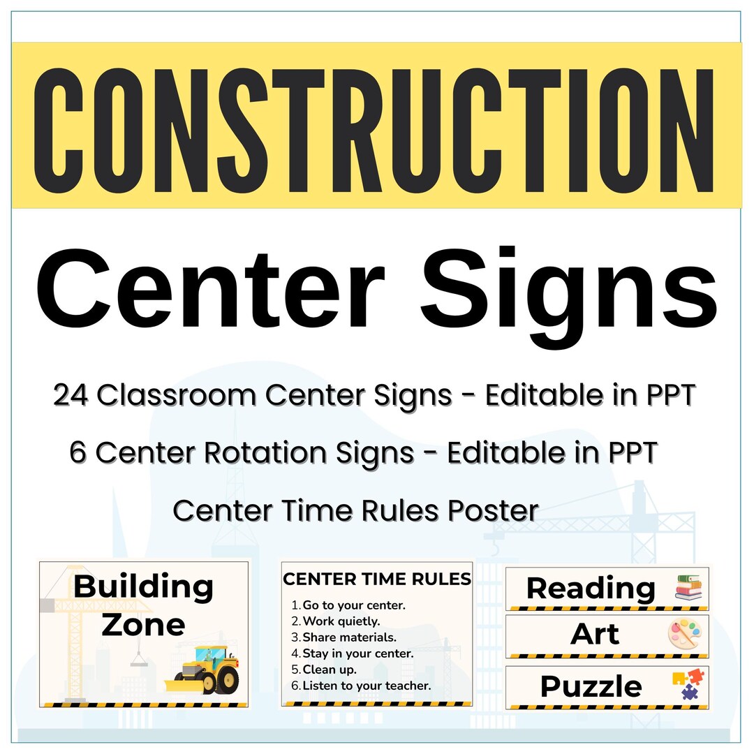 Construction Classroom Center Signs Editable | Learning Centers Labels ...