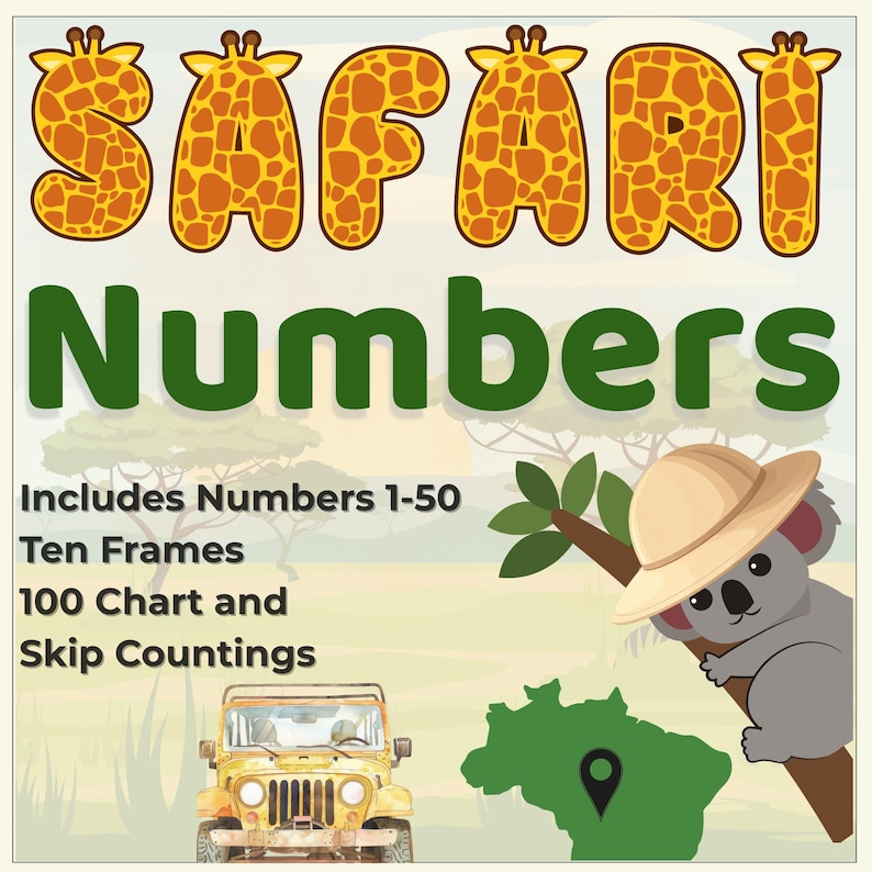 Safari Number Posters 1-50 – Preschool Math Decor (digital Download) - Etsy
