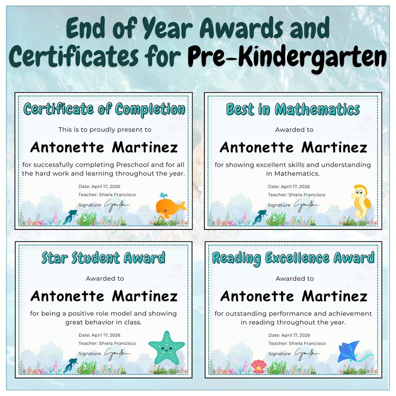 Under the Sea Pre-k Certificates | Editable Graduation Awards | Photo ...