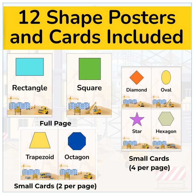 Construction Shapes Poster and Cards | Preschool Classroom Decor (PDF ...