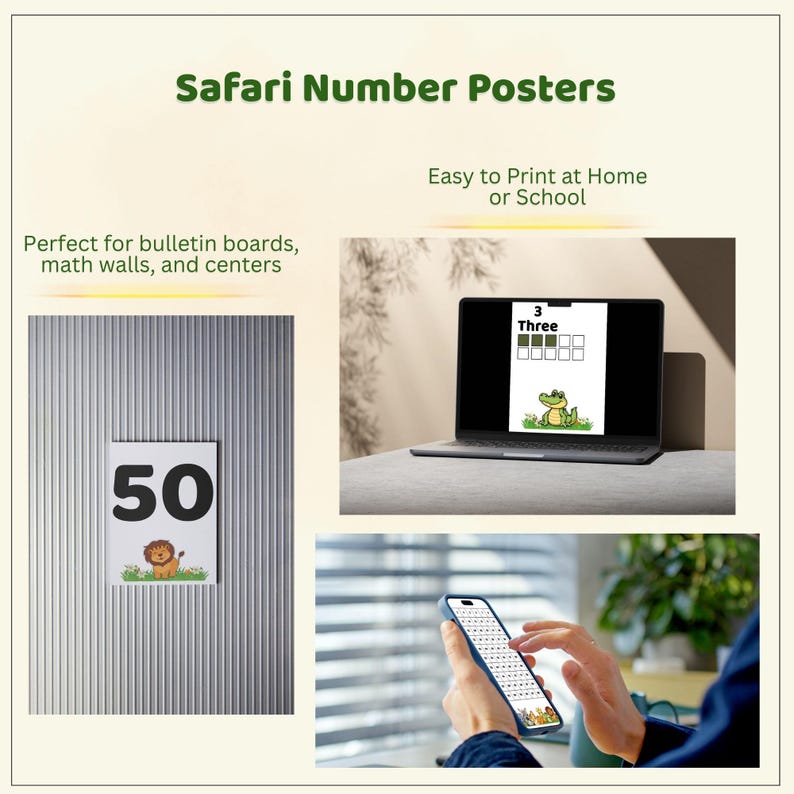 Safari Number Posters 1–50 | Printable Preschool Math Decor | Ten ...