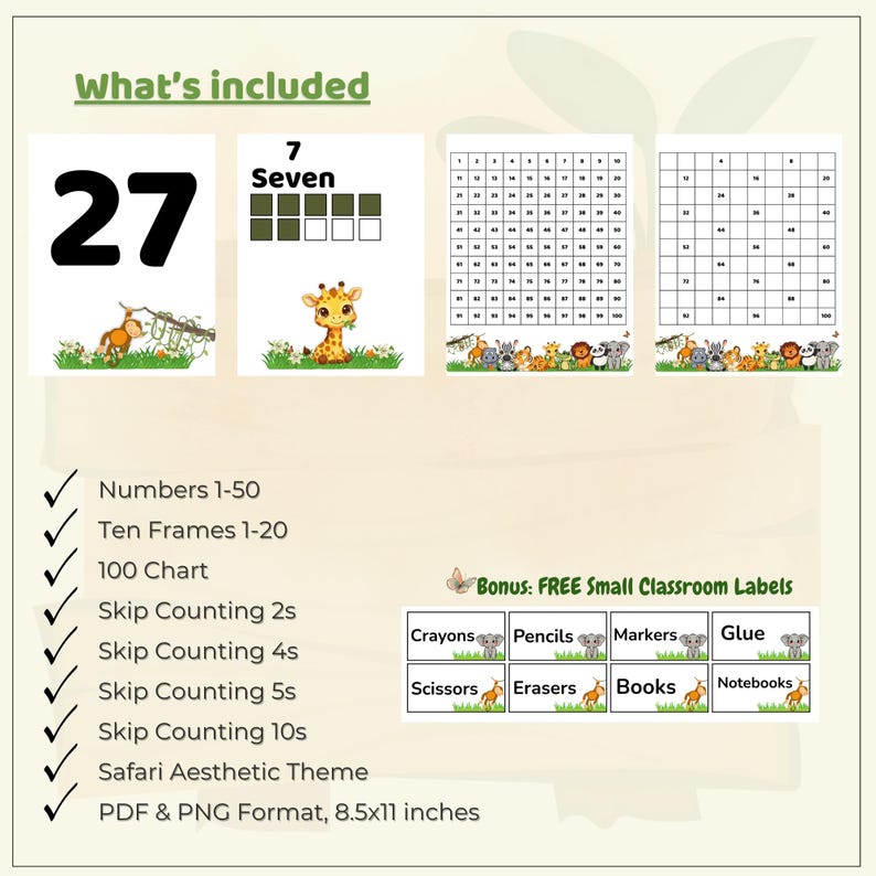 Safari Number Posters 1-50 – Preschool Math Decor (digital Download) - Etsy