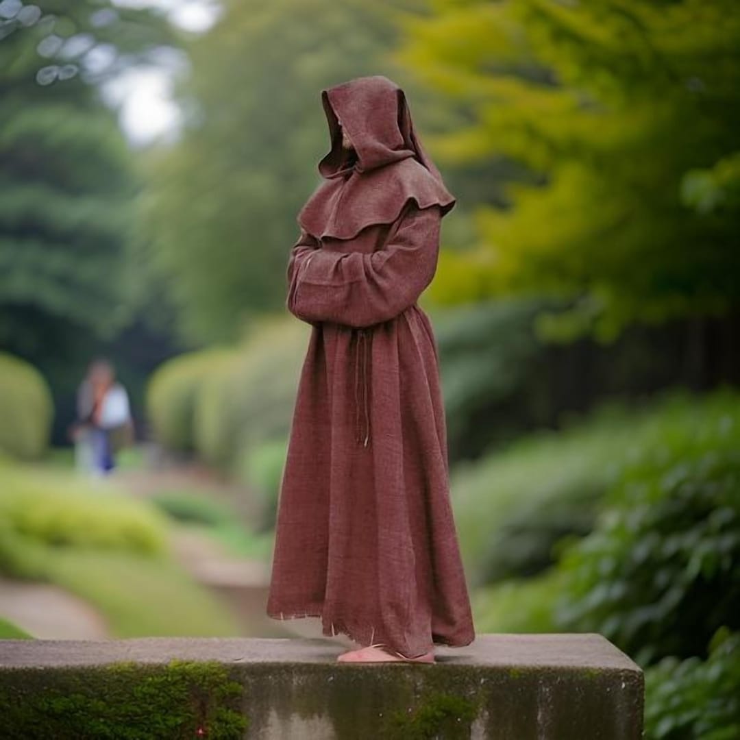 Men's Maroon Wool Monk Robe With Hood Medieval Costume Cape, Long Robe ...