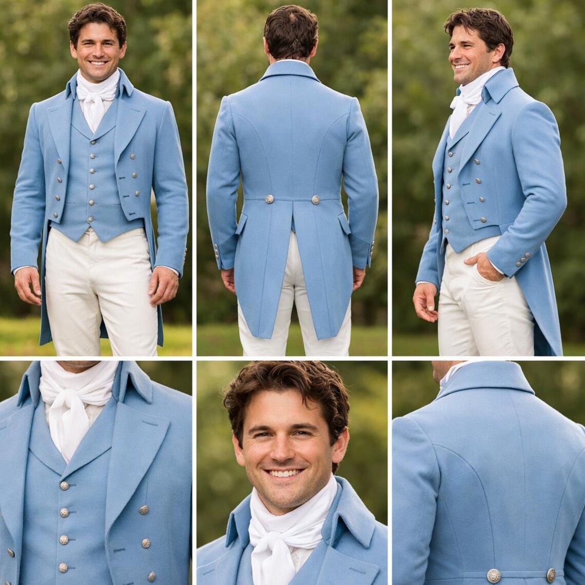 Men's Sky Blue Wool Regency Tail Coat, Historical Wedding Costume Dress ...