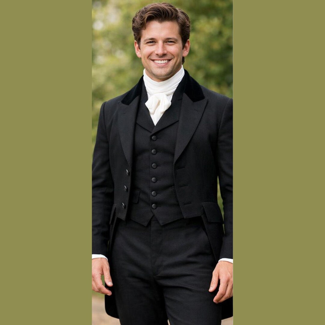 Men's Black Wool Tail Coat With Refined Tailoring, Long Formal Dress ...