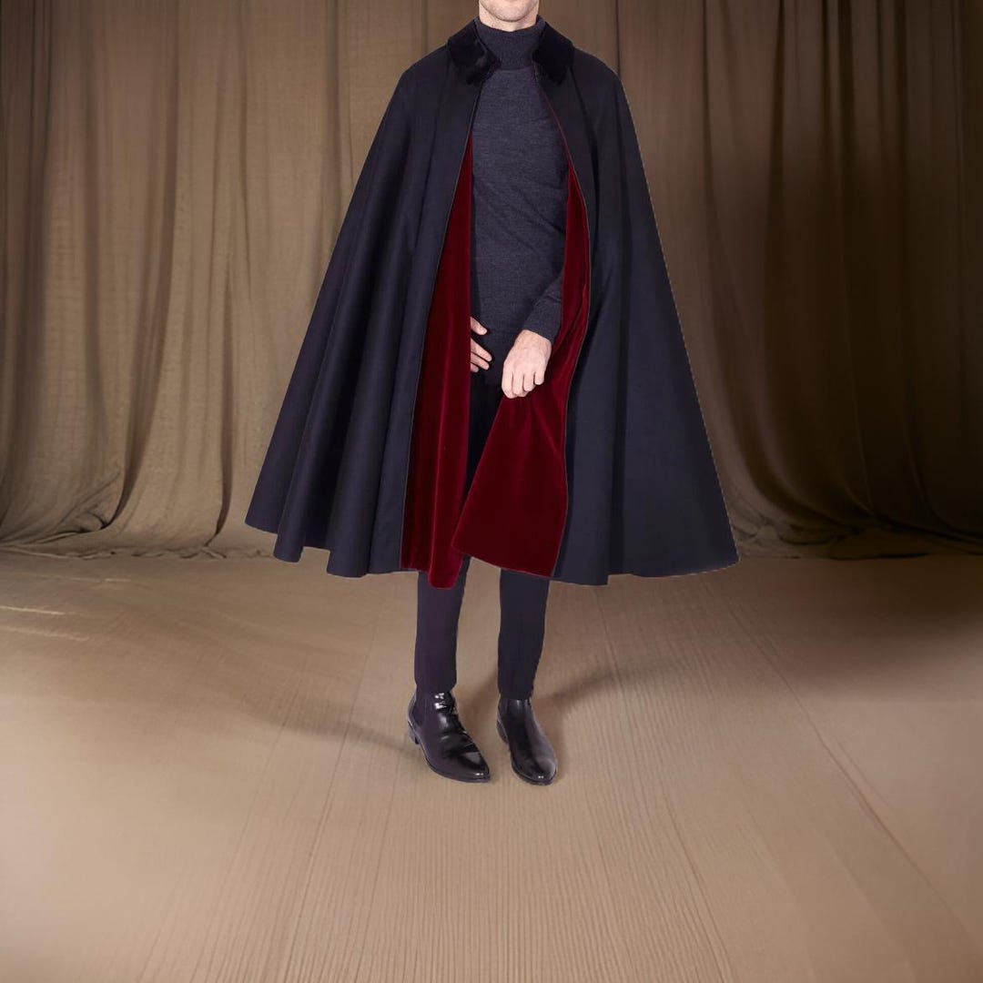 Men's Long Black Wool Inverness Cape Coat Winter Cape - Etsy