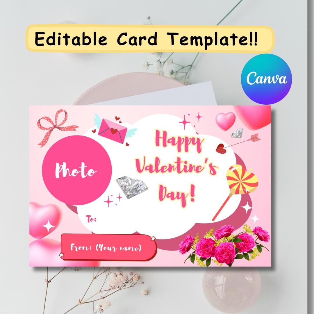 Valentine Card Editable Template on Canva | Happy Valentine’s Day Photo ...
