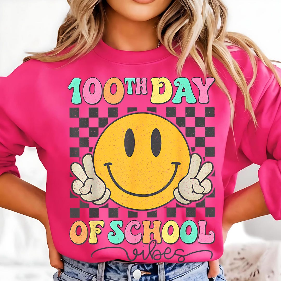 100th Day of School Vibes PNG, Smiley Face Teacher Shirt (digital ...