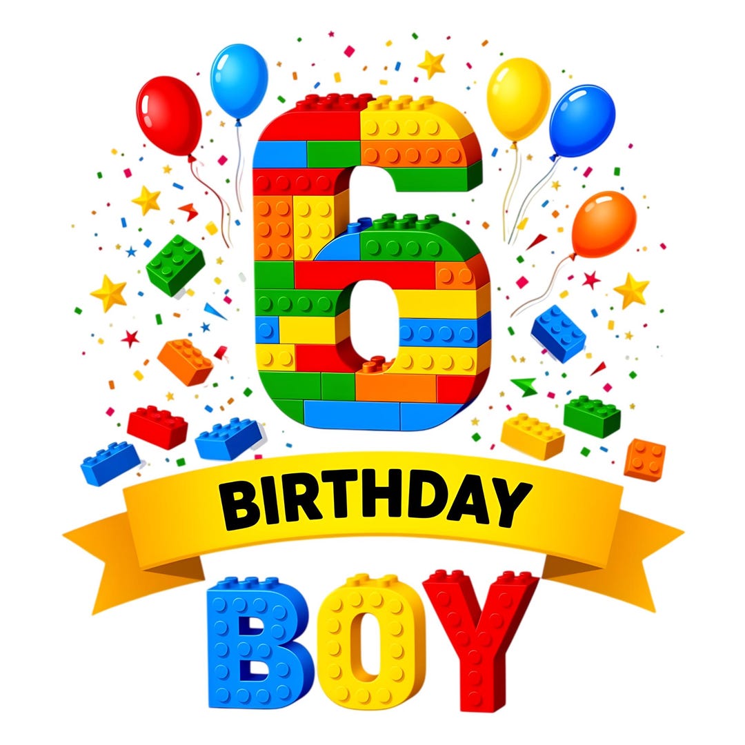 6th Birthday Building Blocks PNG, 6 Year Old Boy Party Design, Colorful ...