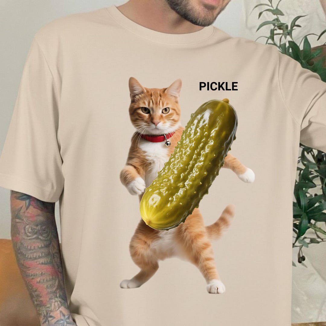 Cat Throwing Pickle PNG, Silly Cat Meme Design, Funny Pickle Humor Art ...