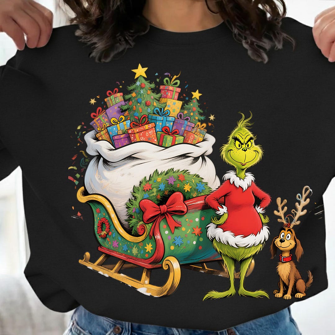 Grinch & Snoopy Christmas PNG, Holiday Sleigh Gift Scene Art (digital ...