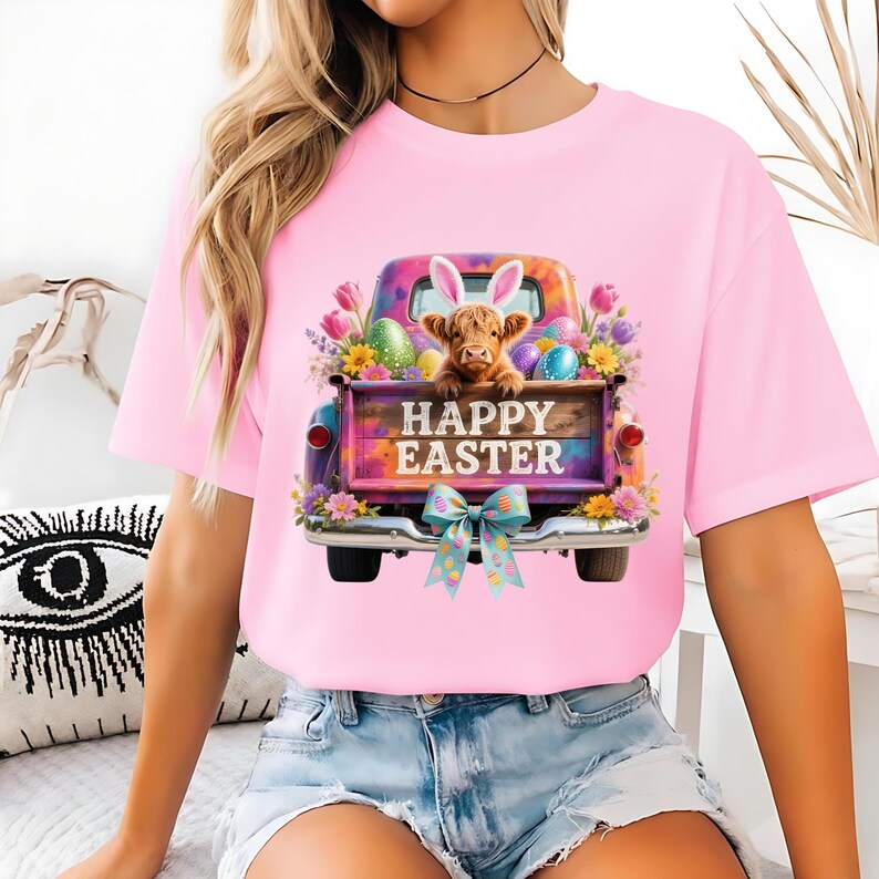 Easter Highland Cow Truck PNG, Spring Farm Graphic (sublimation File ...