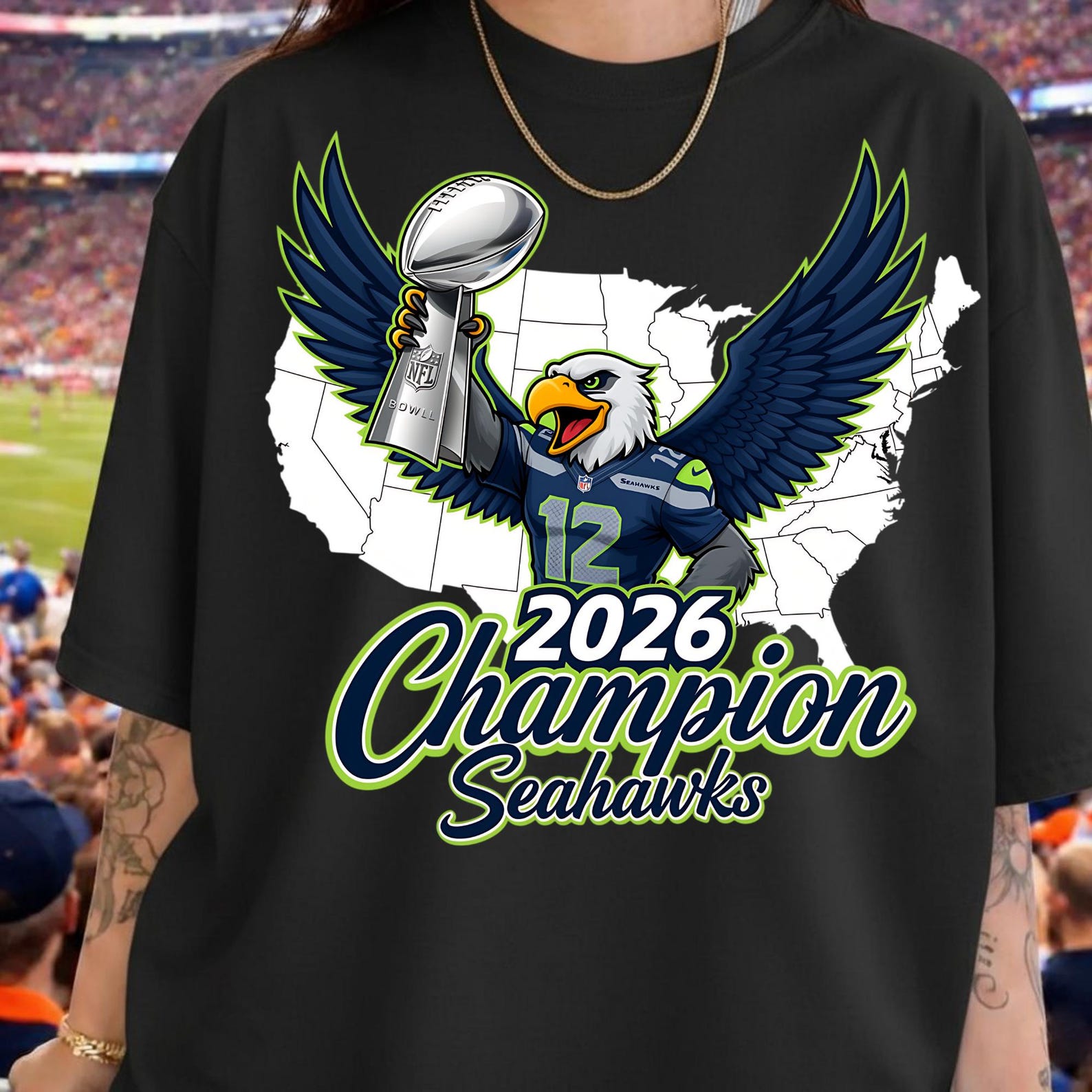 Seattle Football Champion 2026, Hawk Mascot, 12th Fan Clipart (digital ...