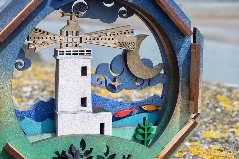 Lighthouse Diorama Octagon Cornwall Laser Cut Layered | Etsy