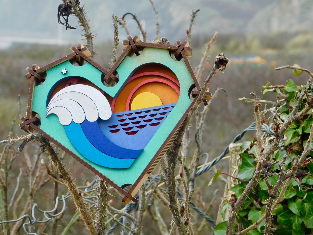 Heart-shaped Hanging Box Frame. Laser Cut Valentine. Sea of Love Waves ...