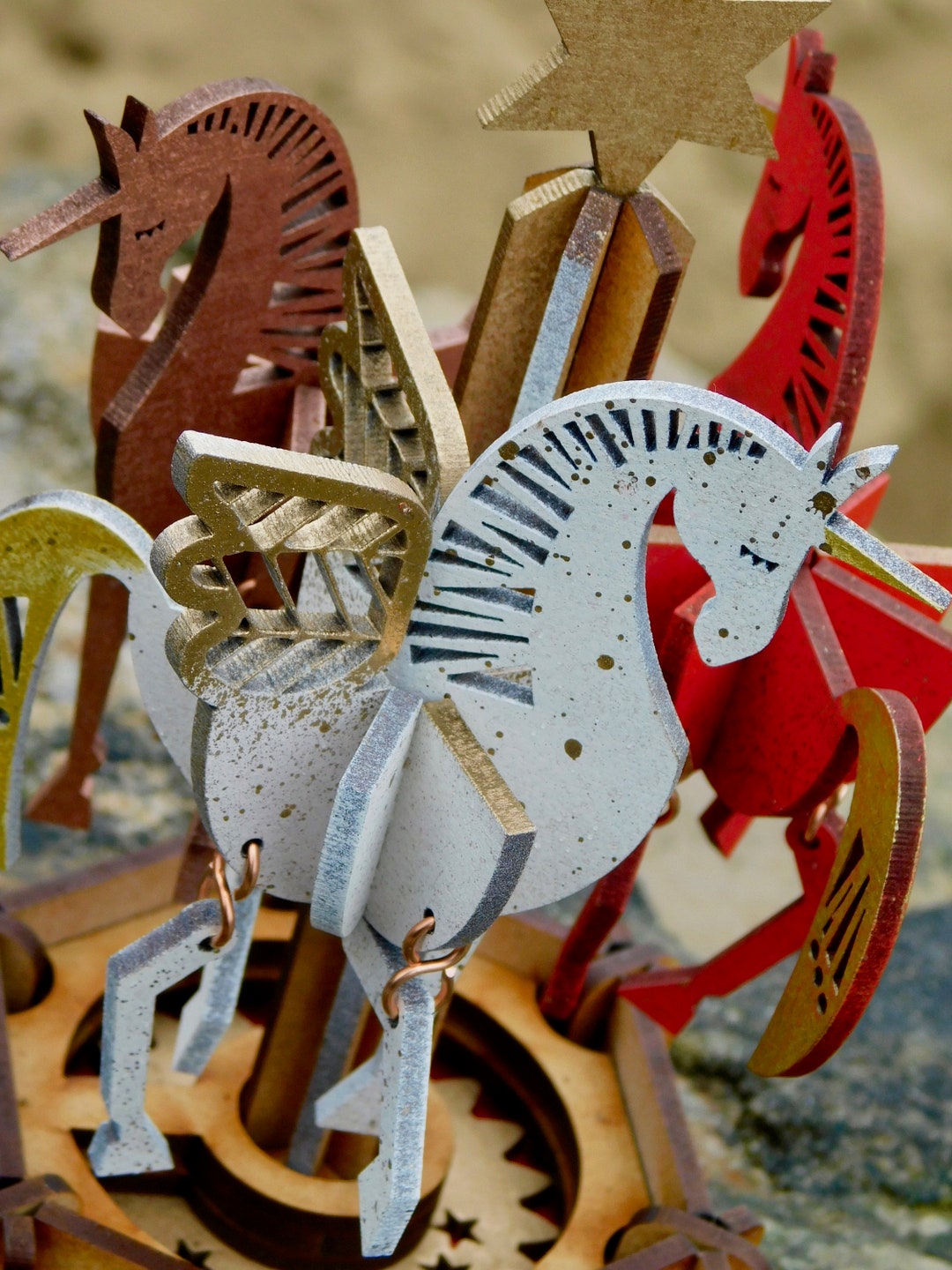 Merrychristmasgo-round, Pegasus and Unicorns, Cornwall, Lasercut Wooden ...